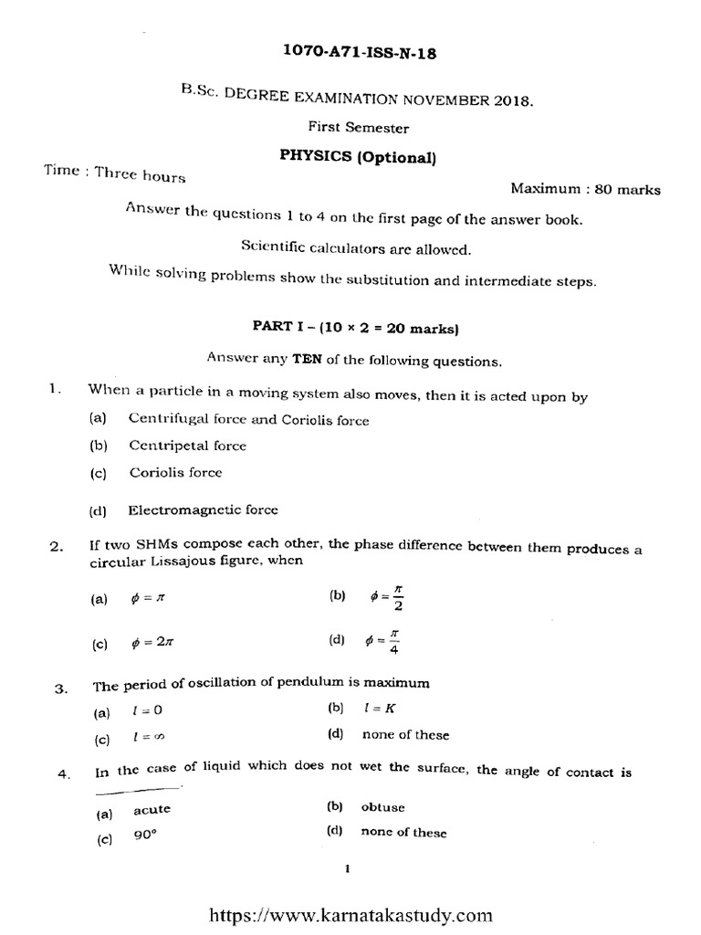 BSC 1 Sem Physics 1070 Nov 2018 | PDF