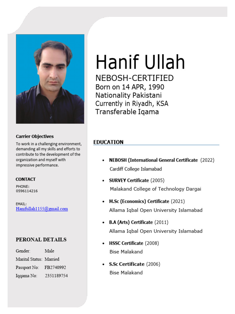 Hanif CV | PDF | Safety | Occupational Safety And Health