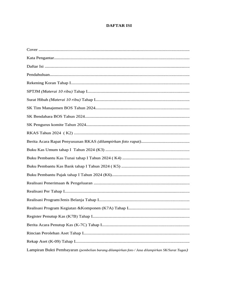 Daftar Isi LPJ Bos 2022 | PDF