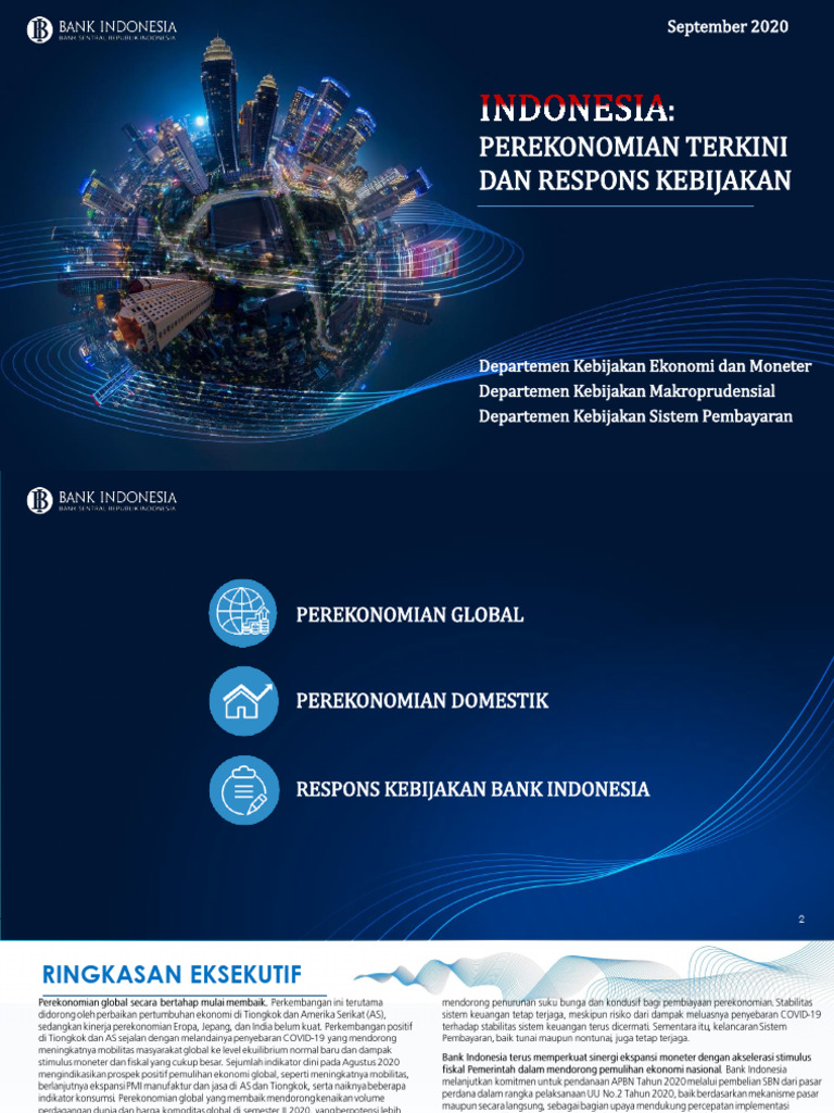 Indonesia Perekonomian Terkini Dan Respons Kebijakan September 2020 | PDF