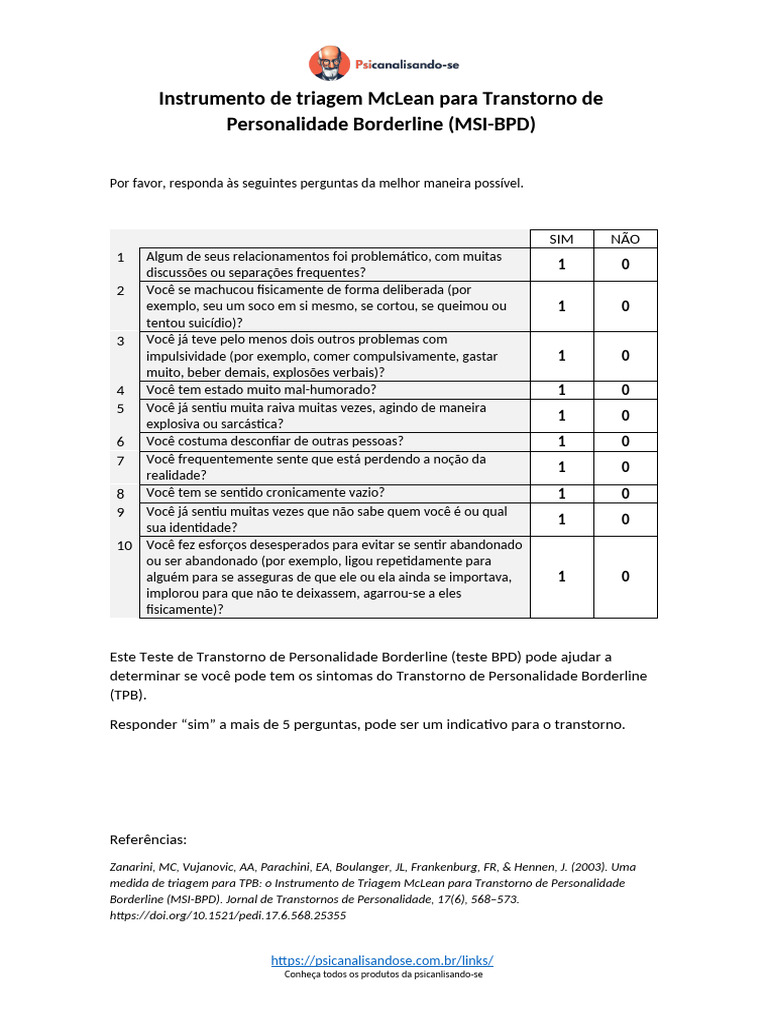 Instrumento de Triagem para Transtorno de Personalidade Borderline ...