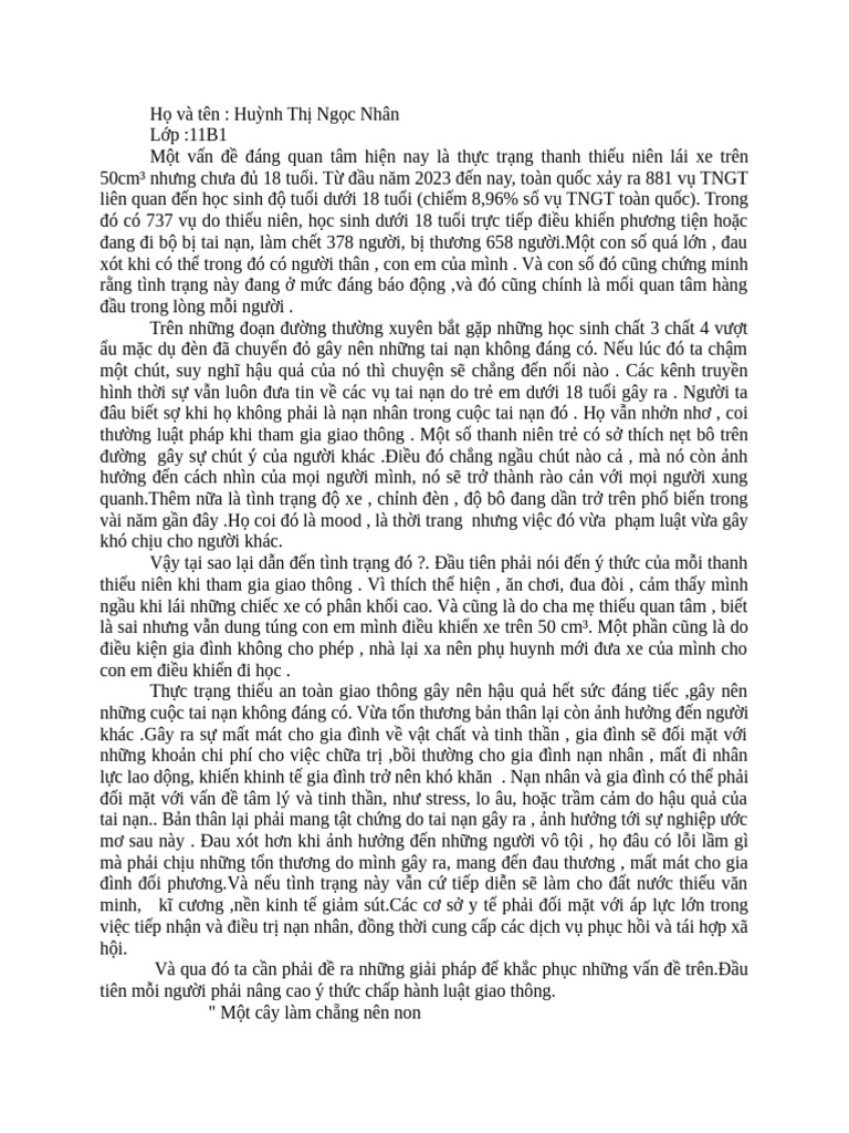Huỳnh Thị Ngọc Nhân - lớp 11B1 | PDF