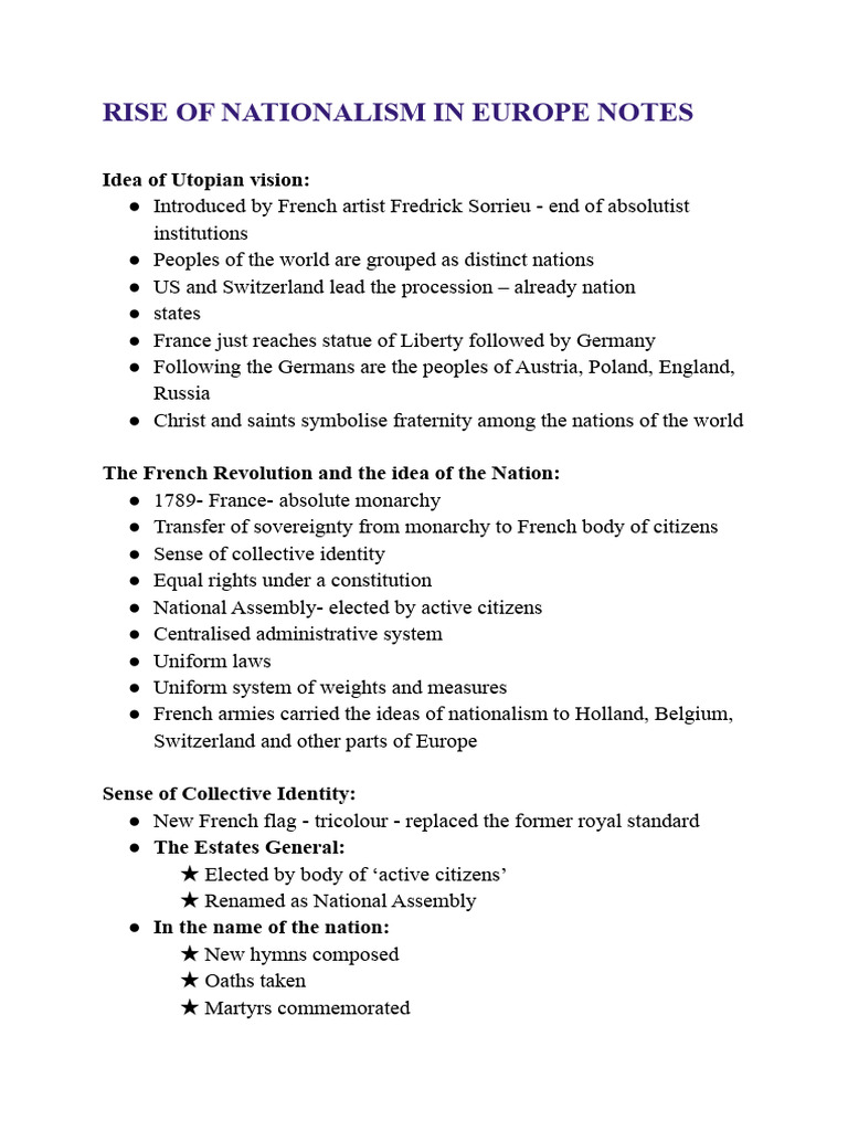 Rise of Nationalism in Europe Notes - Class 10 | PDF | Balkans ...