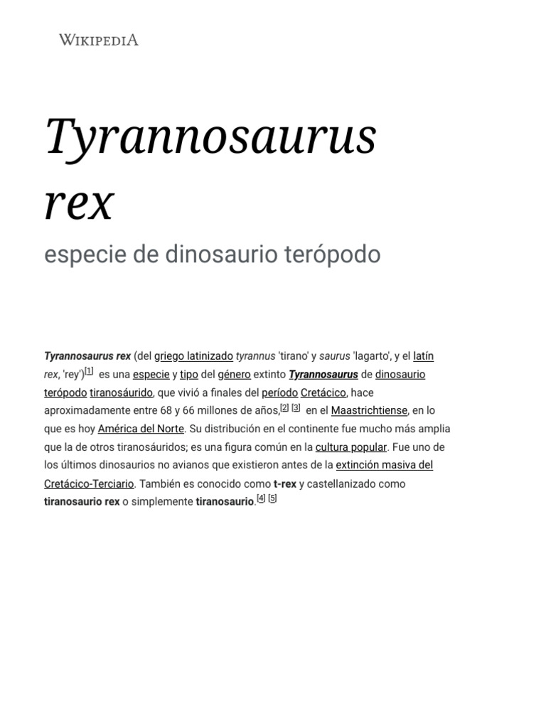 Tyrannosaurus rex: El rey de los dinosaurios | PDF | tiranosaurio