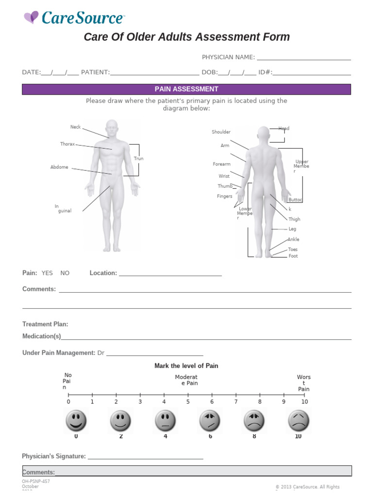 Care of Older Adults Assessment Form | PDF | Nervous System | Causes Of Death