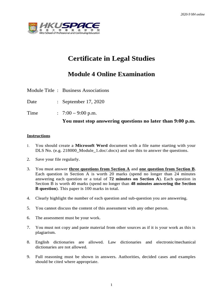08-2020 Online M04 Exam Paper | PDF | Partnership | Stocks