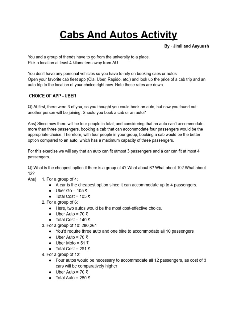 Cabs and Autos | PDF | Land Vehicles | Motor Vehicle