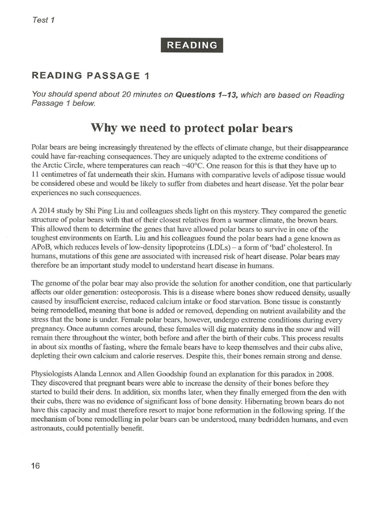 Reading Cambridge 16-Test 1 | PDF