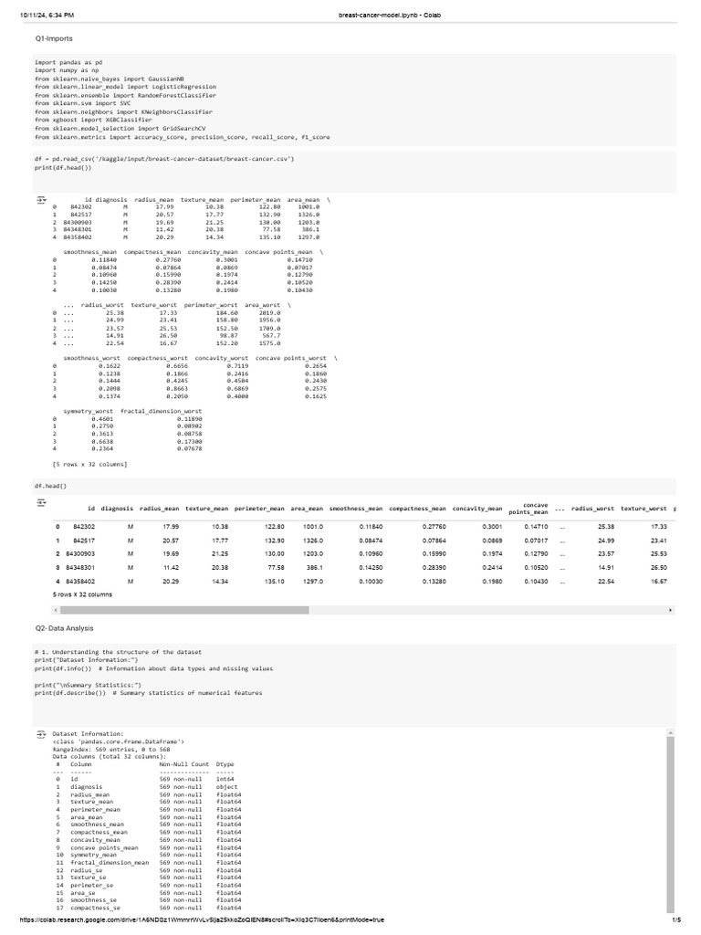 5 Breast Cancer Model - Ipynb Colab | PDF | Accuracy And Precision | Machine Learning