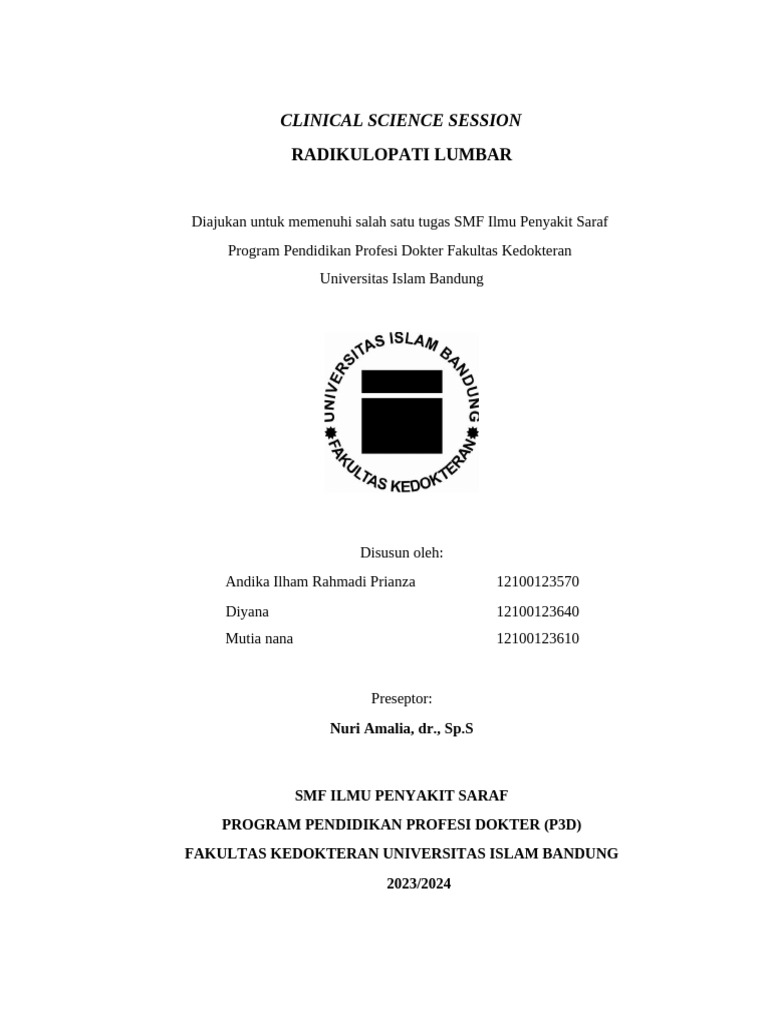 Laporan CSS - Radiculopathy Lumbar - DR Nuri - Kelompok 6 (20232024) | PDF Laporan CSS - Radiculopathy Lumbar - DR Nuri - Kelompok 6 (20232024) | PDF