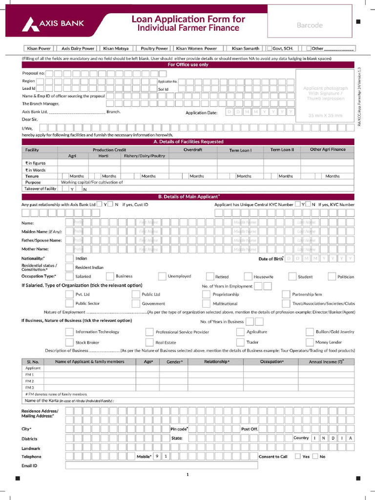 KCC Farmer Finance Application Form | PDF