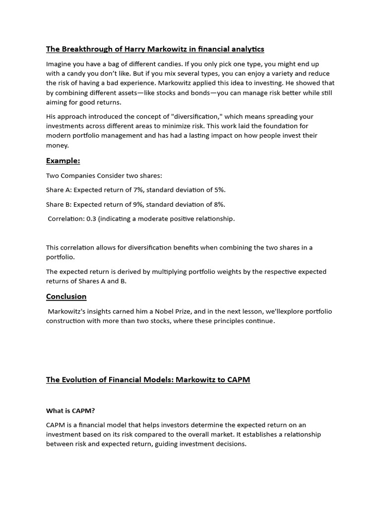 The Breakthrough of Harry Markowitz in Financial Analytics | PDF | Financial Risk | Option (Finance)