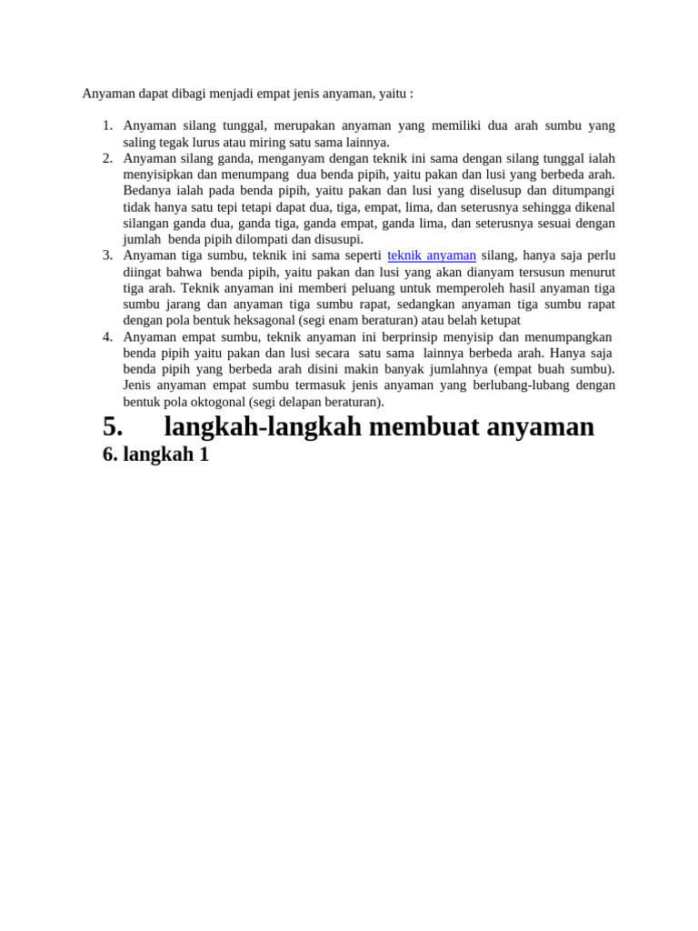 Jenis-jenis Anyaman dan Prosesnya | PDF