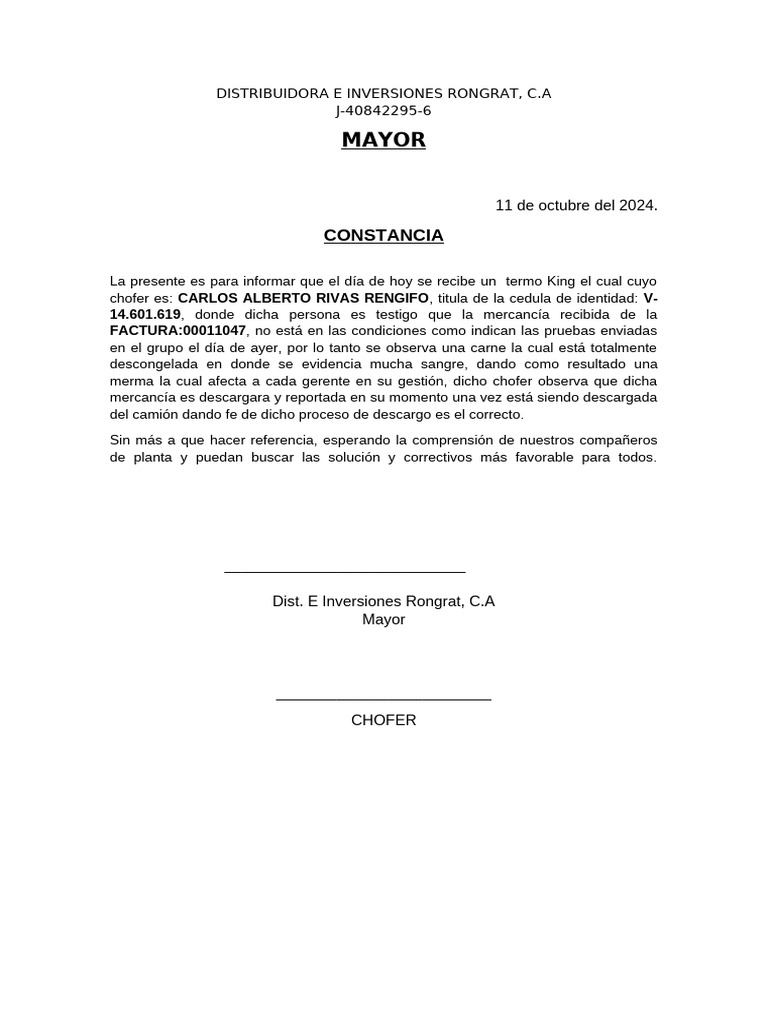 Carta de Testigo Termoking | PDF
