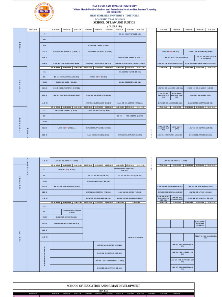 Sem 1. 2024 - 25 TT Final Timetable | PDF