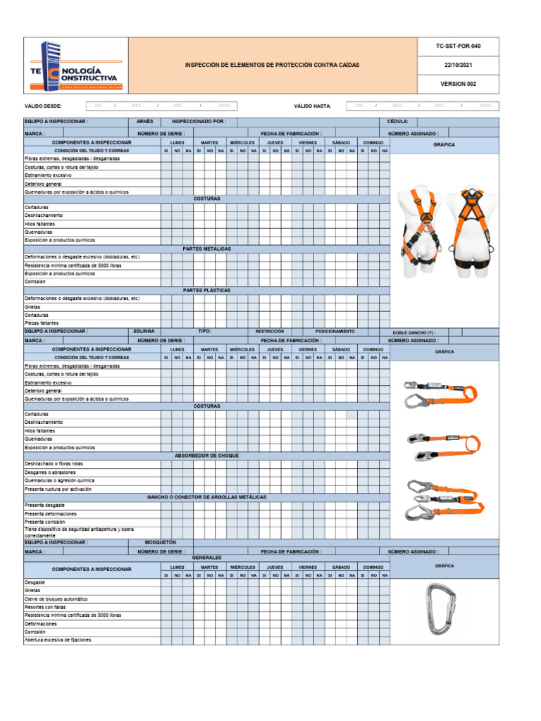 Inspección de Equipos de Protección Caídas | PDF | Textiles | Quemar
