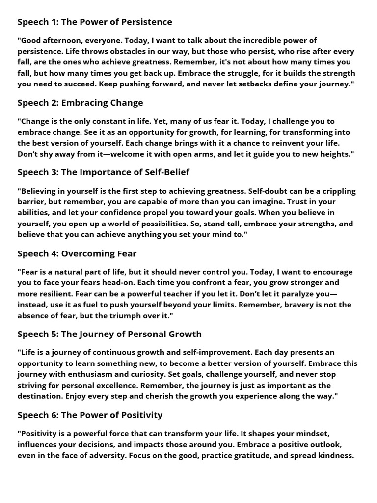 Speech 1 The Power of Persistence | PDF | Psychological Resilience | Gratitude