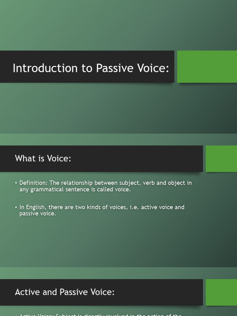 Introduction To Passive Voice | PDF | Verb | Subject (Grammar)