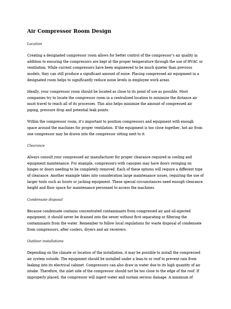 Air Compressor Room Design Guide | PDF | Ventilation (Architecture) | Water