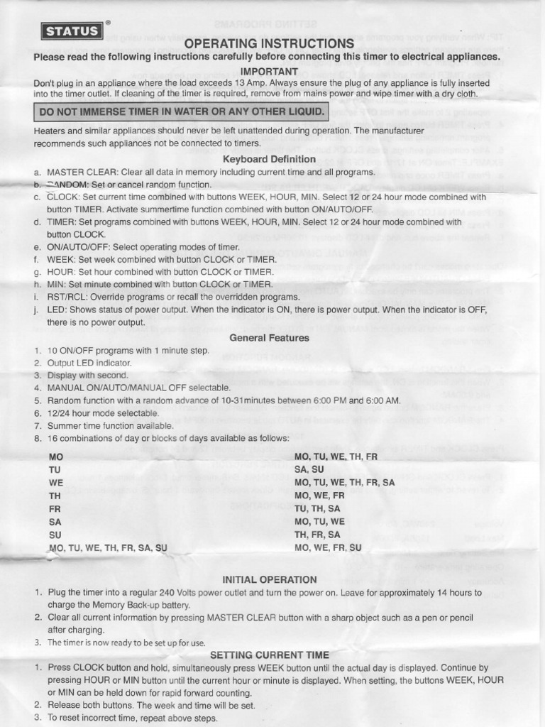 Asda Time Switch Instructions | PDF | Equipment | Computer Engineering