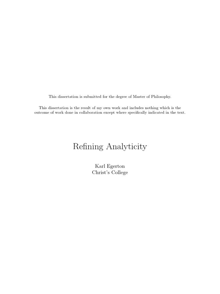 Refining Analyticity MPhil Thesis | PDF | A Priori And A Posteriori | Truth
