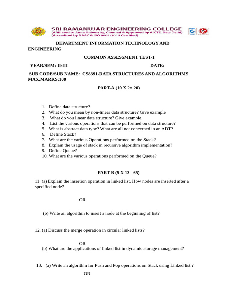 DSA Cat - 1 Set (1) Question | PDF