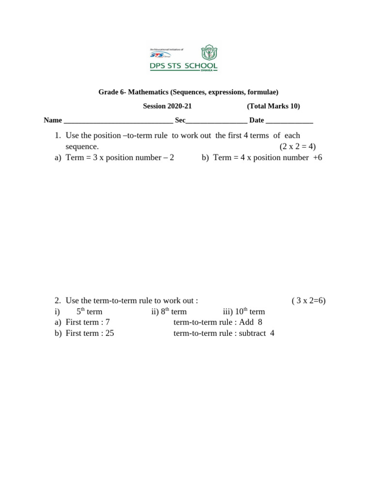 Sequences, Expressions, Formulae - Assignment - 1 | PDF