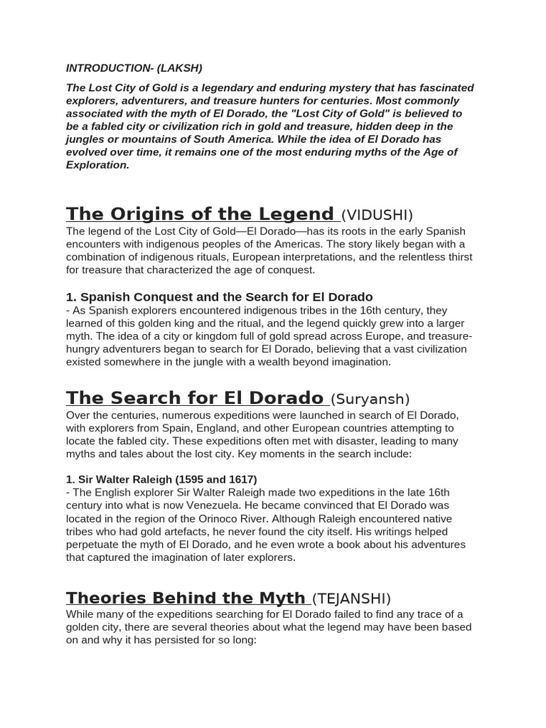 The Lost City of Gold - El Dorado | PDF