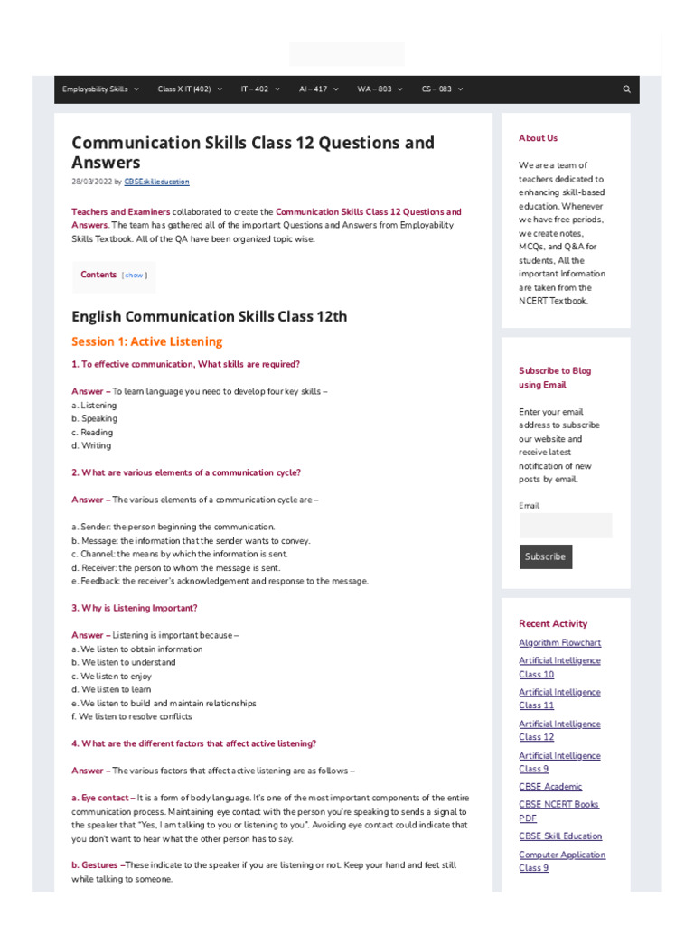 Cbseskilleducation Com Communication Skills Class 12 | PDF | Adverb ...