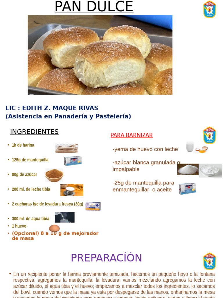 Receta de Pan Dulce Casero | PDF | Panes | Preparación de comida y bebida