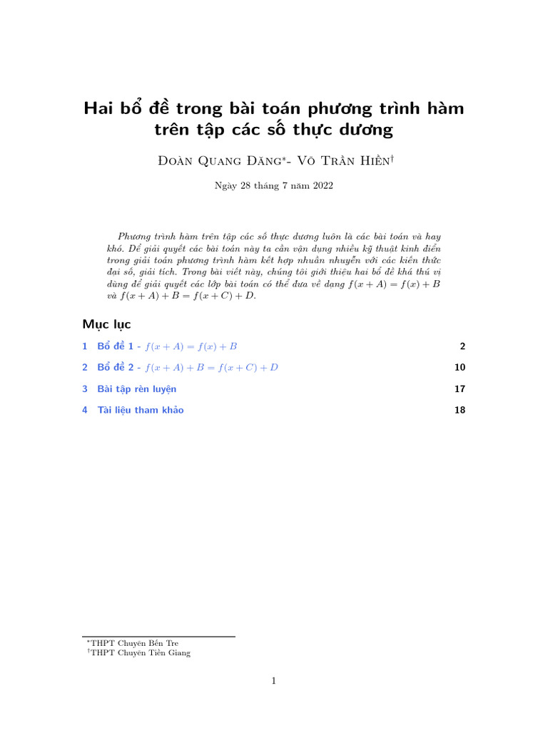 Hai Bo de Trong Bai Toan Phuong Trinh Ham Tren Tap Cac So Thuc Duong | PDF