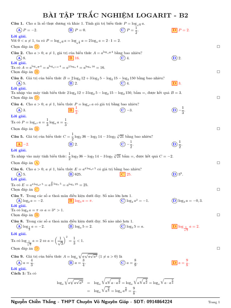 Bai Tap TN Logarit B2 | PDF