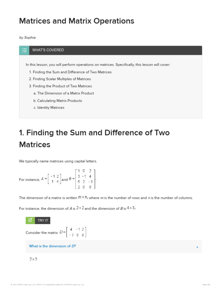 Matrix Operations and Calculations Guide | PDF | Matrix (Mathematics ...