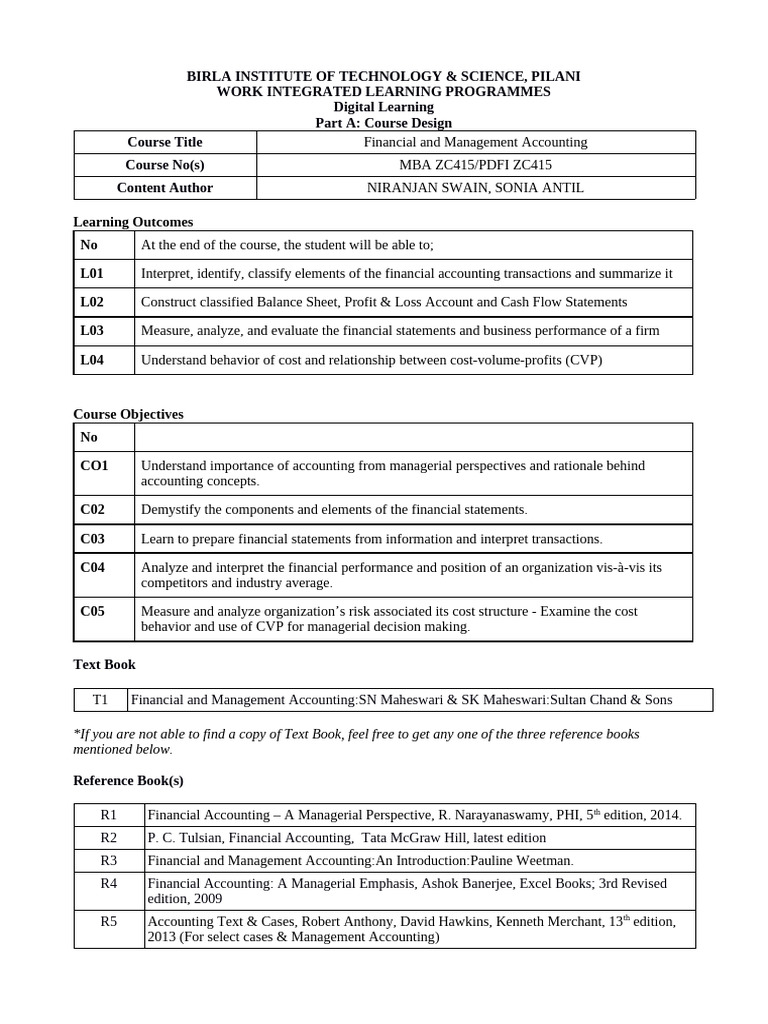 MBA ZC415: Financial Accounting Course | PDF | Debits And Credits ...