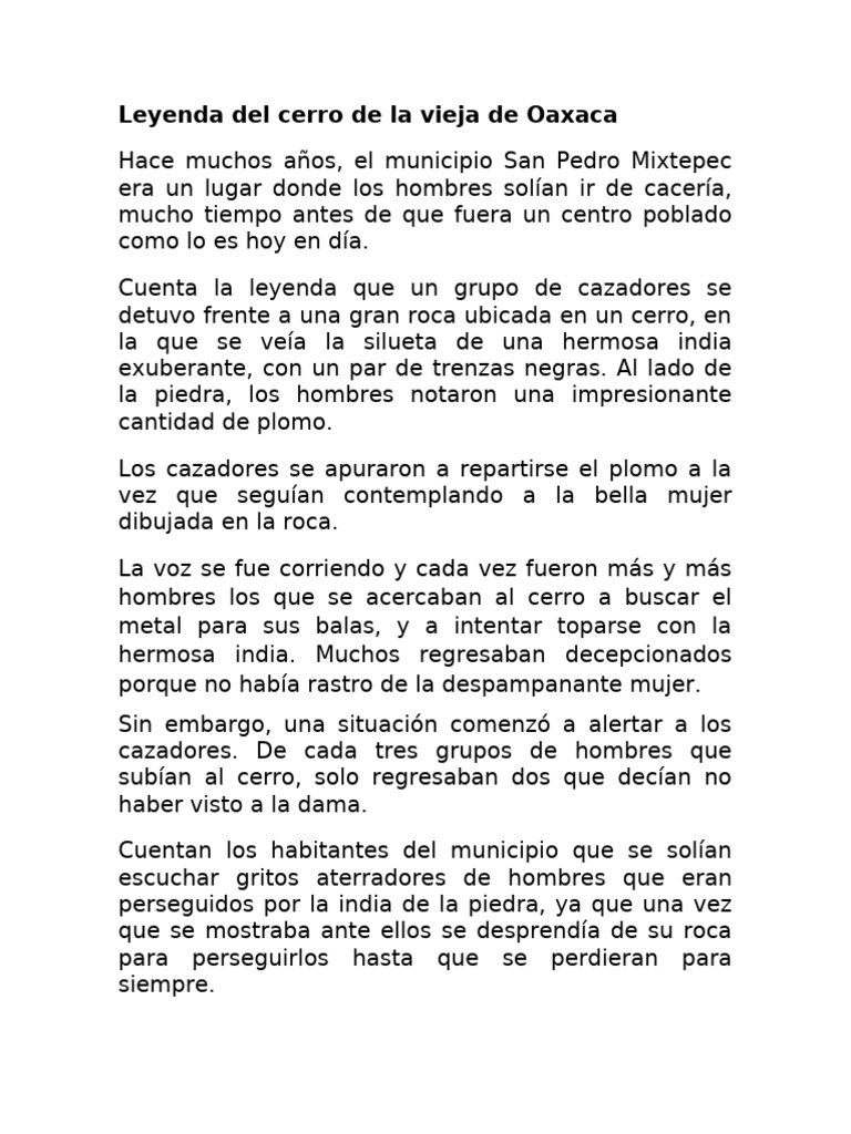 Leyenda Del Cerro de La Vieja de Oaxaca - 123505 | PDF