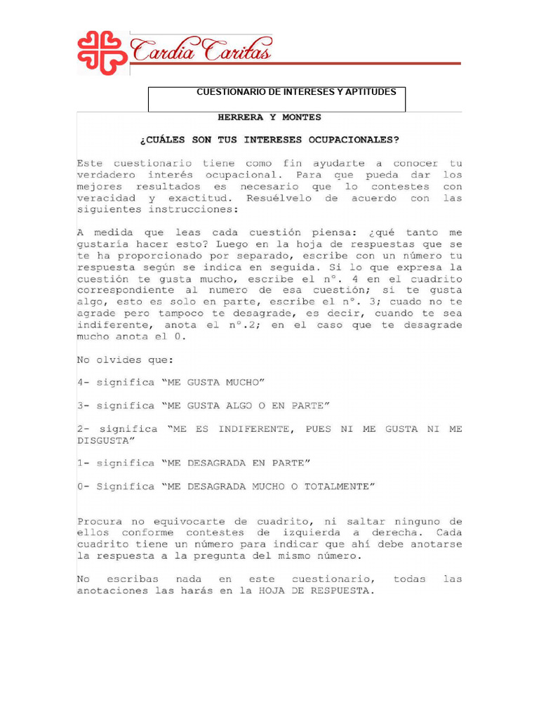 Cuestionario de Intereses y Aptitudes | PDF