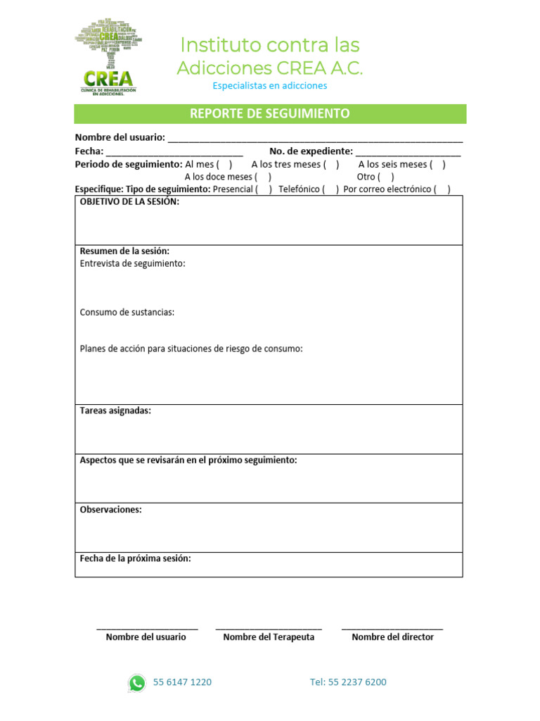 Reporte de Seguimiento de Adicciones | PDF