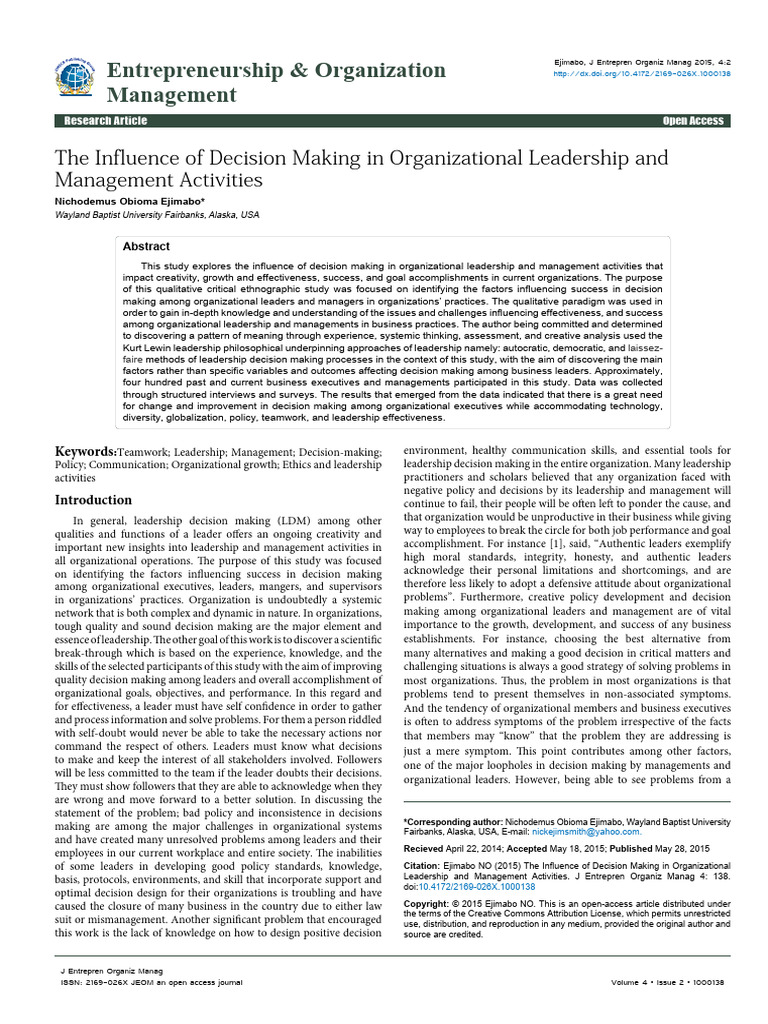 Organizational Leadership in Business Management | PDF | Leadership ...