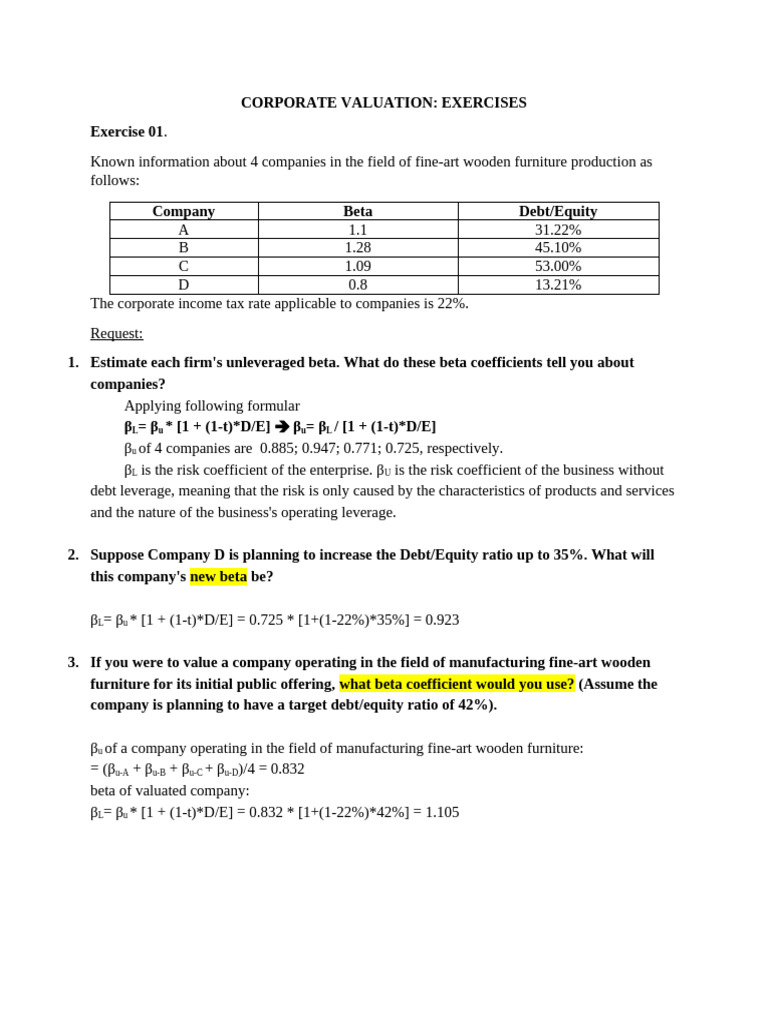 Corporate Valuation Exercises and Analysis | PDF | Expense | Free Cash Flow