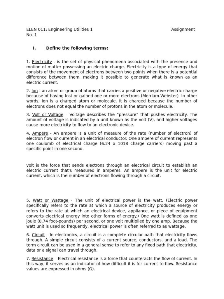 ELEN-011 Assignment1 | PDF | Electric Current | Electric Power