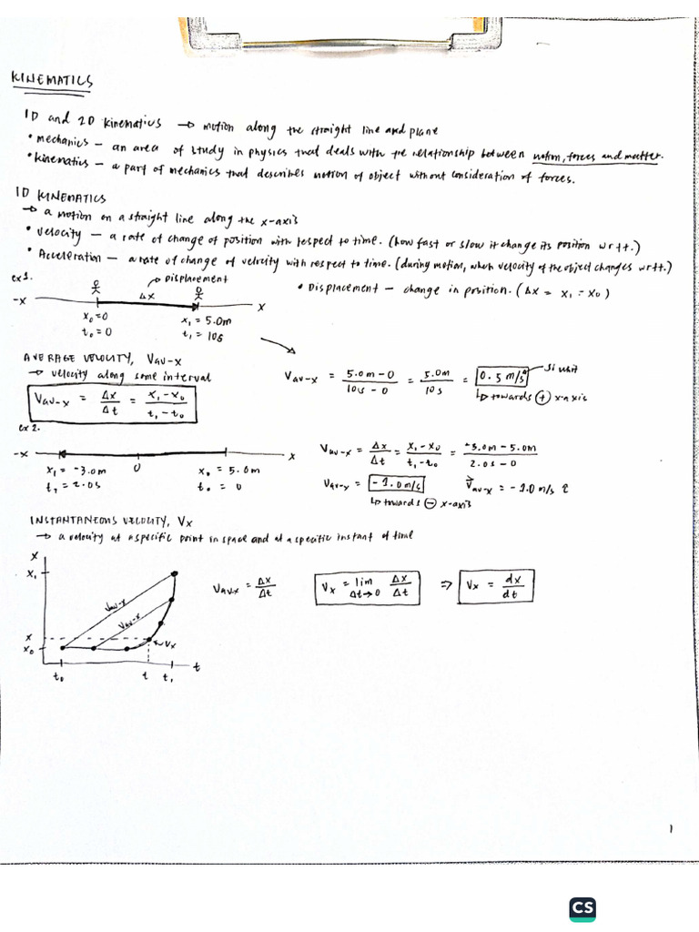 Physics For Engineers - Kinematics (Notes) | PDF