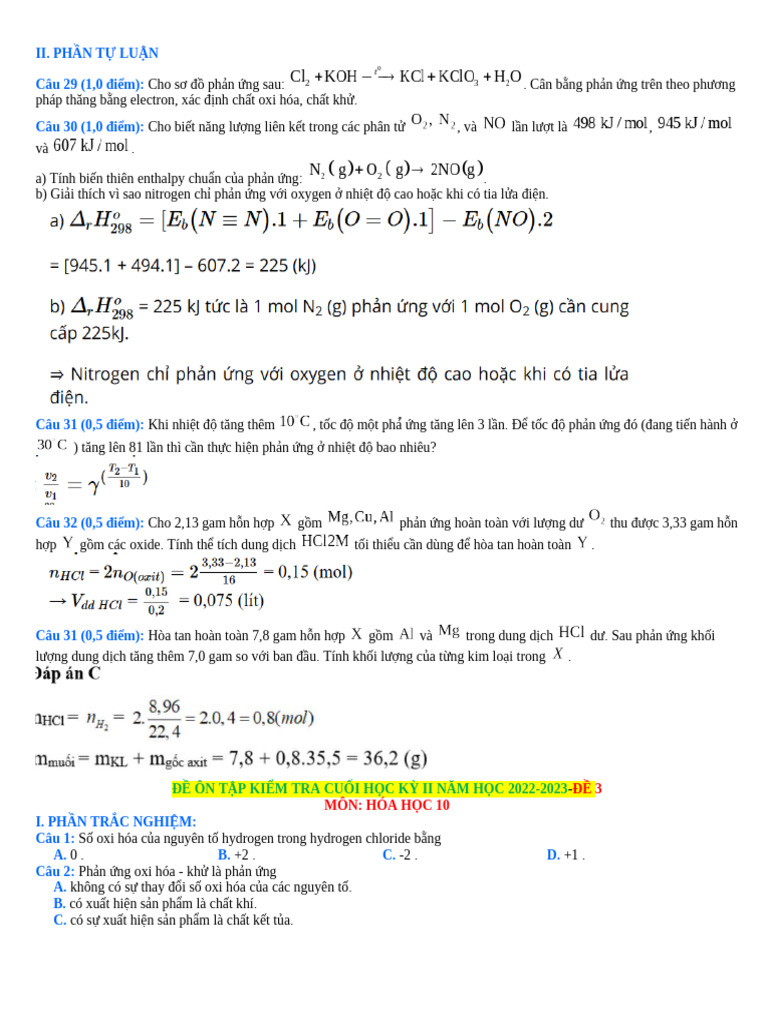 Bo de On Thi HK2 Hoa 10 KNTT Nam 22 23 | PDF