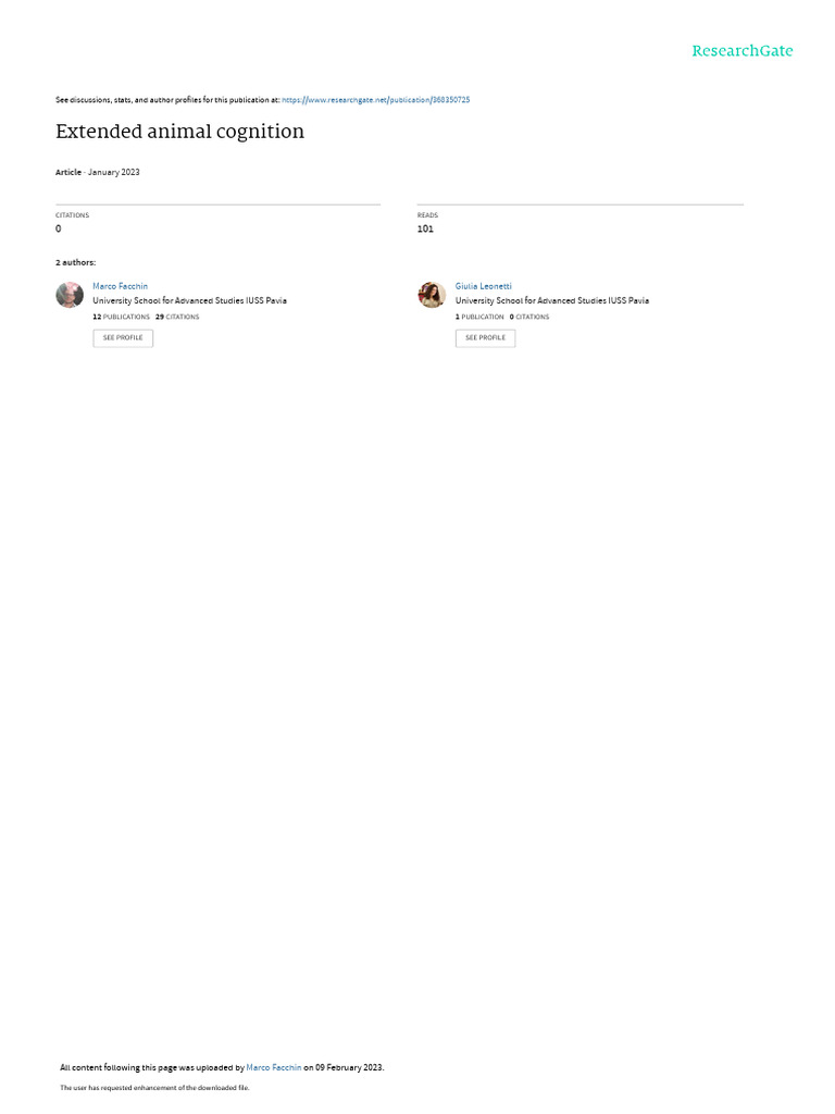 Extended Animal Cogniton | PDF | Mind | Nervous System