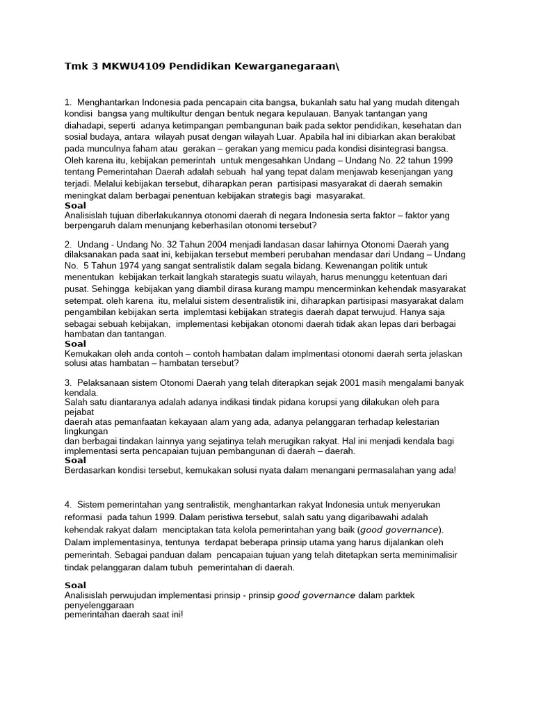 TMK 3 MKWU4109 Pendidikan Kewarganegaraan | PDF