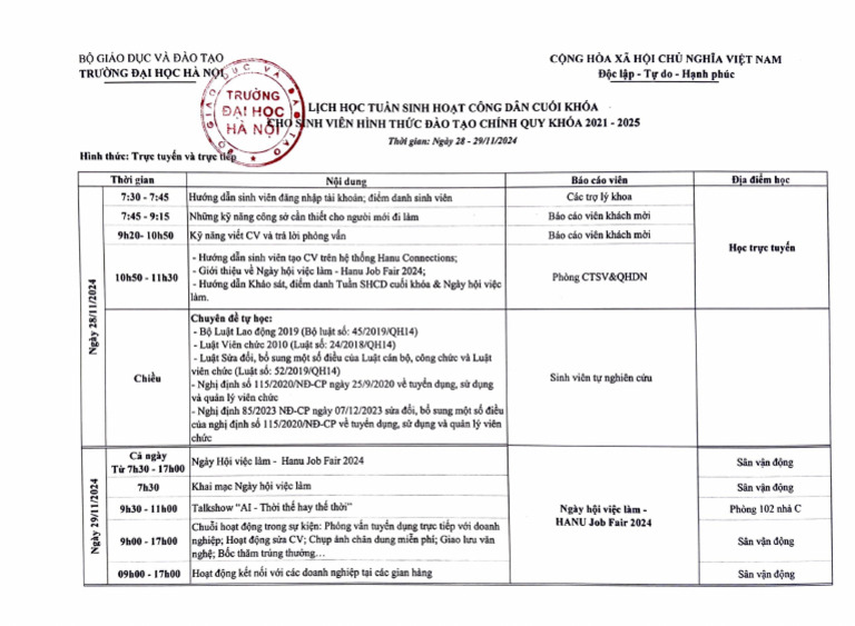 HANU Job Fair 2024 Schedule and Activities | PDF