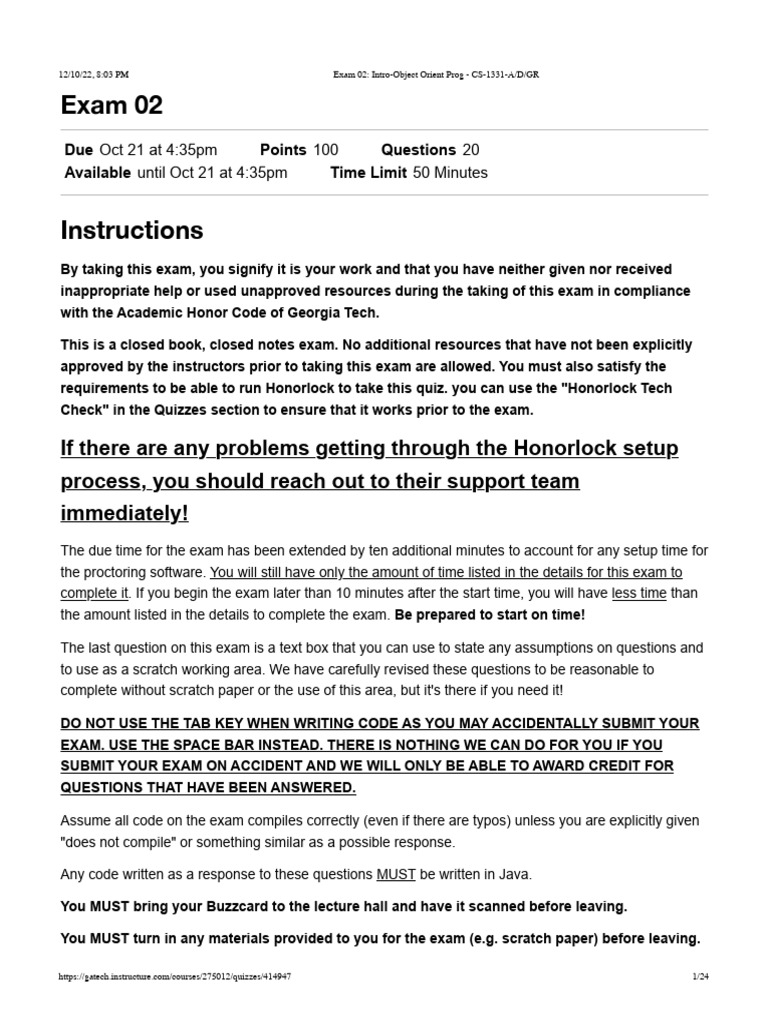 CS-1331 Exam 02: Object-Oriented Programming | PDF | Method (Computer ...