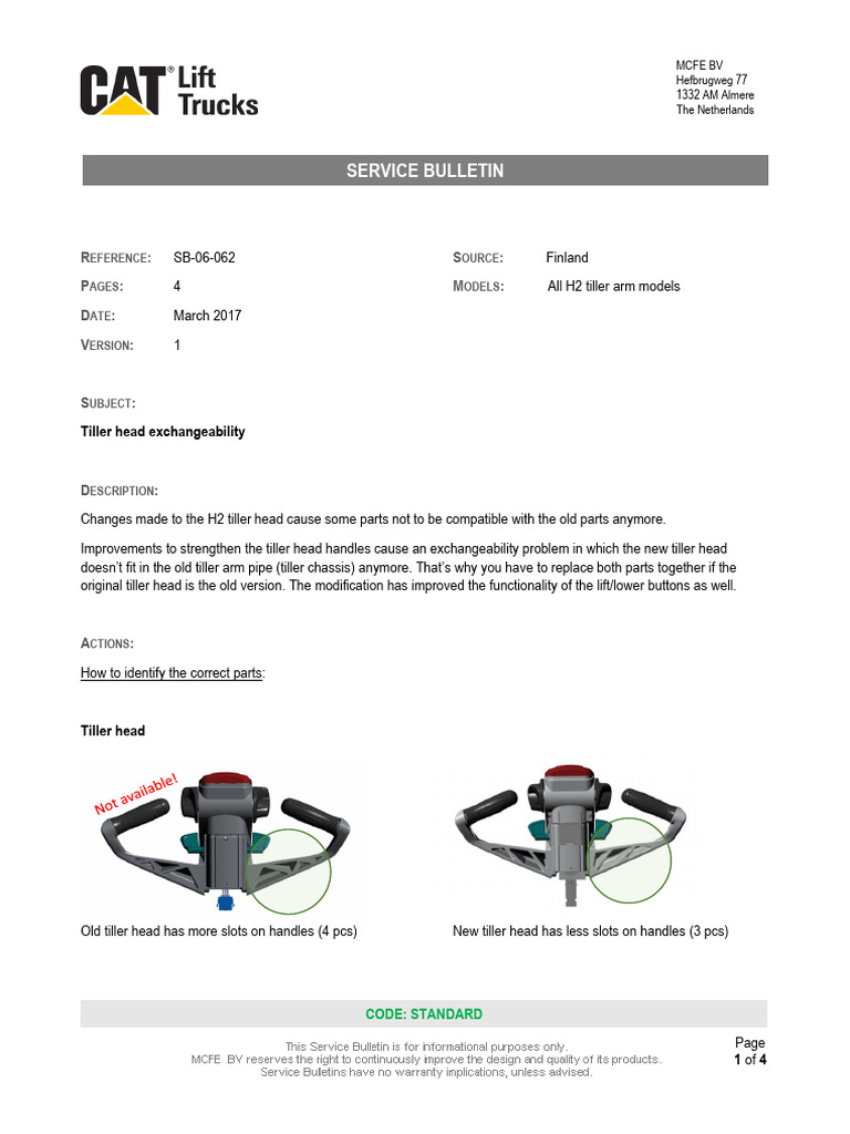06-062c Service Bulletin Tiller Head | PDF | Motor Vehicle