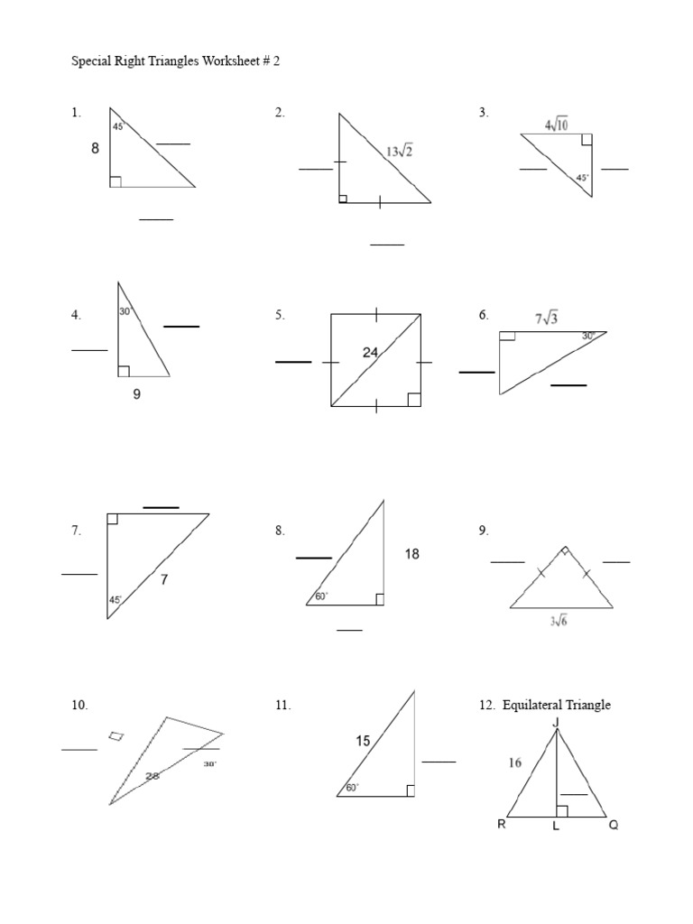 Special Right Triangles Worksheet | PDF
