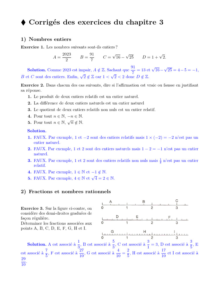 Exercices corrigés sur les nombres rationnels | PDF | Nombre rationnel ...