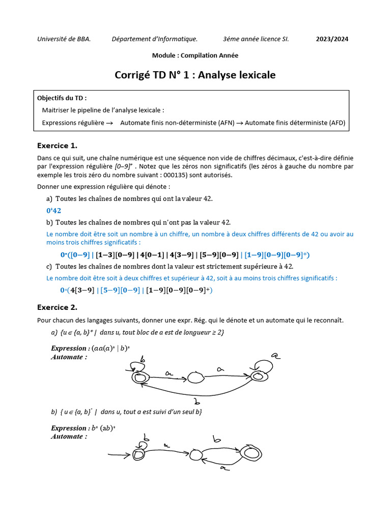 TD1 Analyse Lexicale Corrigé | PDF | Expression régulière | Mathématiques